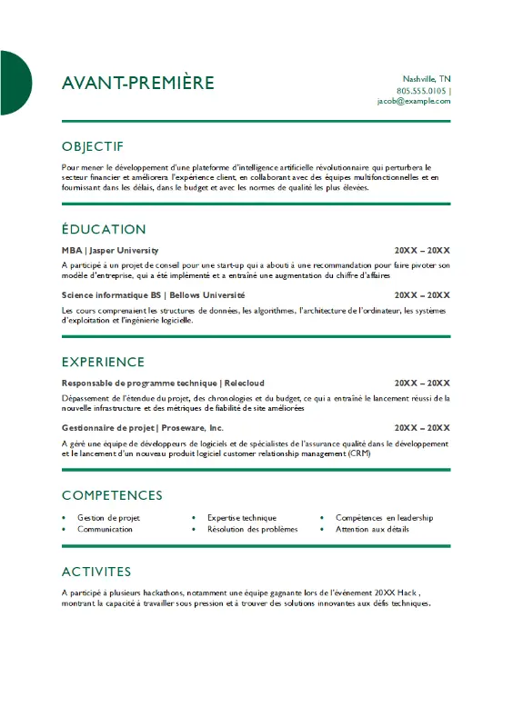 Logiciel Cv Gratuit Exemple De CV : Chef De Projet Informatique