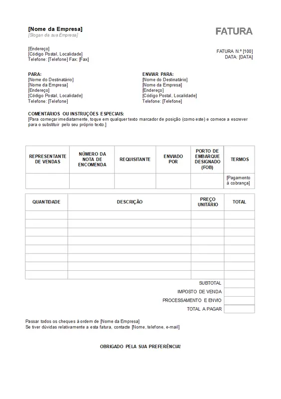 Modelo De Fatura Word Doc